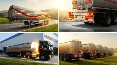 China Oil Carrying Semi Trailer Truck , 55 Tons 60cbm Mn Steel Oil Tanker Truck for sale