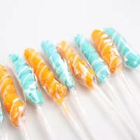 China Christmas Lollipop Rainbow Candy Swirl Custom Rainbow Twist Pops Stick Shape for sale