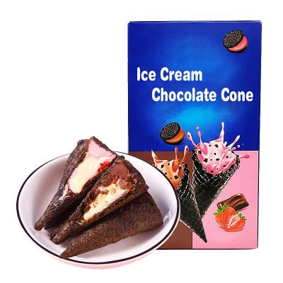 China Crispy Burst Pulp Black Chocolate Compound Cream Filling Ice Cream Cone Wafer Biscuit for sale