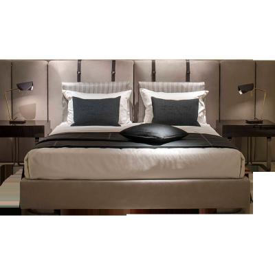 China Comfortable Matte Fabric Hotel Bed 1800 Х2000mm Solid Wood Frame for sale