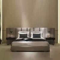 China Comfortable Matte Fabric Hotel Bed 1800 Х2000mm Solid Wood Frame for sale