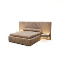 China Contemporary Modern Bedroom Furniture Sets Solid Wood Inner Frame Matte Fabric Bed for sale