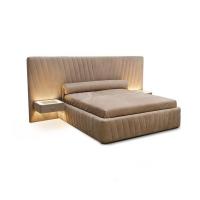 China Contemporary Modern Bedroom Furniture Sets Solid Wood Inner Frame Matte Fabric Bed for sale