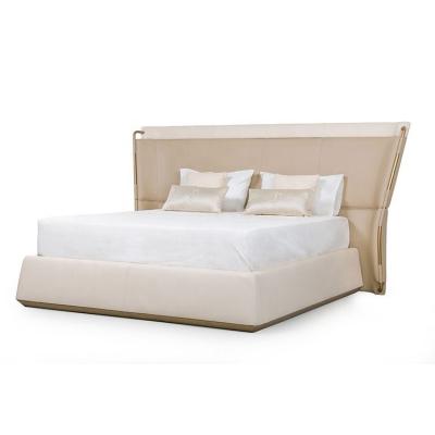 China Italian Modern Bedroom Furniture Sets Solid Wood Frame Comfortable Upholstered Bed for sale