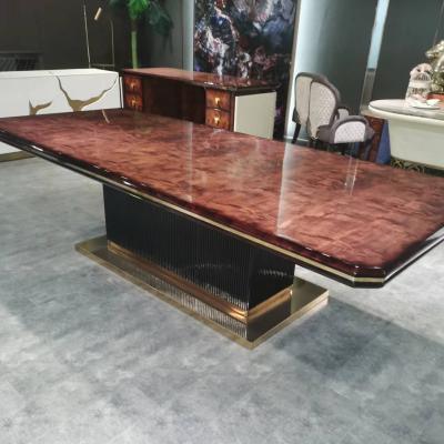 China Custom Burl Piano Lacquer Modern Dining Table Luxury Dining Room Home Furniture for sale