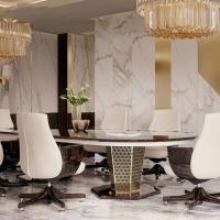 China Italian Luxurious Mesa Dining Table Marble Tabletop With Stainless Wire for sale