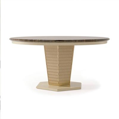 China Italian Luxurious Mesa Dining Table Marble Tabletop With Stainless Wire for sale