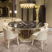 China Italian Luxurious Mesa Dining Table Marble Tabletop With Stainless Wire for sale