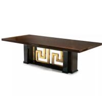 China Italian Style Luxury Living Room Furniture Titanium Gold Leg Burl Mesa Dining Table for sale