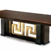 China Italian Style Luxury Living Room Furniture Titanium Gold Leg Burl Mesa Dining Table for sale