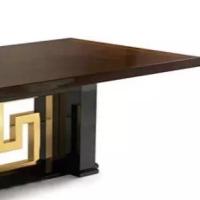 China Italian Style Luxury Living Room Furniture Titanium Gold Leg Burl Mesa Dining Table for sale