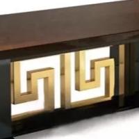 China Italian Style Luxury Living Room Furniture Titanium Gold Leg Burl Mesa Dining Table for sale