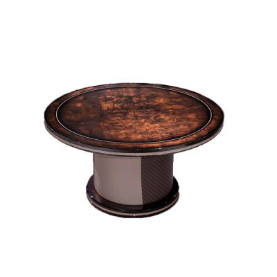 China Royal Design Round Turntable Dining Table Burl Veneer Marble Tabletop for sale