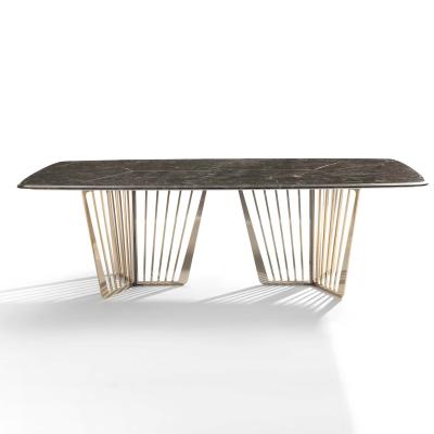 China Luxury Italian Household Marble Top Rectangular Dining Table Stainless Steel Frame for sale