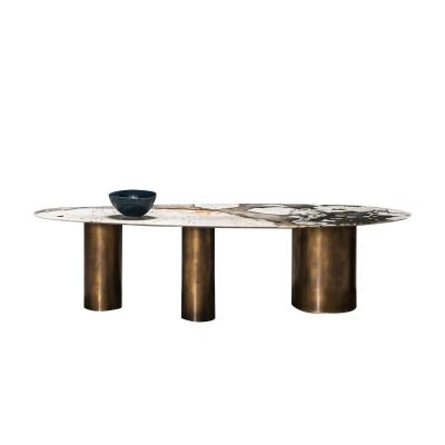 China Luxury Italy Style Marble Table Top Table Durable Stable Metal Frame Dining Table for sale