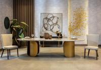 China Luxury Italian Marble Dinner Table Customized Logo Stainless Steel Leg For Home Use for sale