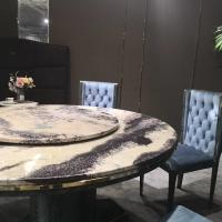 China Round Marble Top Dining Table Luxury Durable Frame Leather Cover With Lazy Susan for sale