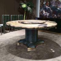 China Round Marble Top Dining Table Luxury Durable Frame Leather Cover With Lazy Susan for sale