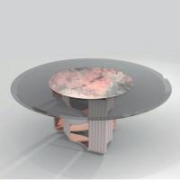 China Turntable Luxury Modern Dining Table Stainless Steel Glass Surface for sale