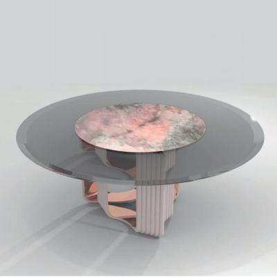 China Turntable Luxury Modern Dining Table Stainless Steel Glass Surface for sale