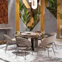 China Turntable Luxury Modern Dining Table Stainless Steel Glass Surface for sale