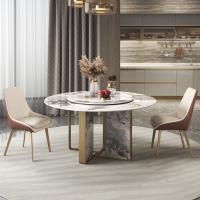 China Rotating Round Marble Dining Table Stainless Steel Legs Custom Simple Nordic Style for sale
