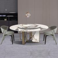 China Rotating Round Marble Dining Table Stainless Steel Legs Custom Simple Nordic Style for sale