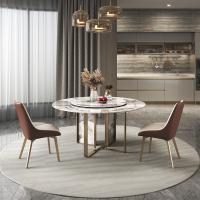 China Rotating Round Marble Dining Table Stainless Steel Legs Custom Simple Nordic Style for sale