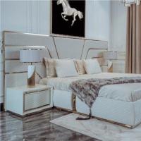 China Luxury Custom Leather Modern Bedroom Furniture Sets Cherry Wood King Size Bed for sale