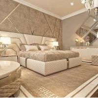 China Luxury Custom Leather Modern Bedroom Furniture Sets Cherry Wood King Size Bed for sale