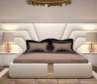 China Luxury Custom Leather Modern Bedroom Furniture Sets Cherry Wood King Size Bed for sale