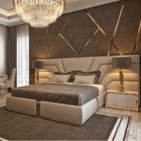 China Luxury Custom Leather Modern Bedroom Furniture Sets Cherry Wood King Size Bed for sale