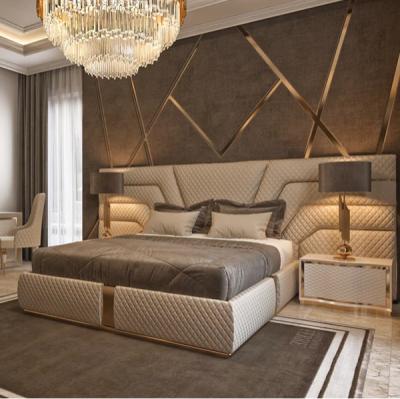 China Luxury Custom Leather Modern Bedroom Furniture Sets Cherry Wood King Size Bed for sale