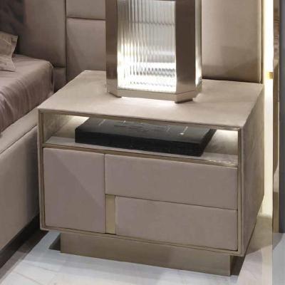 China Matted Leather Modern Bedside Tables White Solid Wood Nightstand for sale