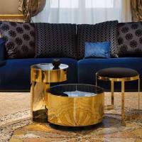 China 0.9m Luxury Round Coffee Table Sectional Stainless Steel Latte Couchtisch for sale
