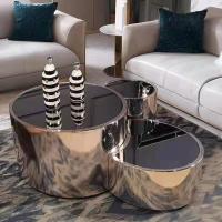 China 0.9m Luxury Round Coffee Table Sectional Stainless Steel Latte Couchtisch for sale