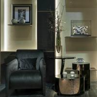 China 500mm Black Glass Coffee Table 0.33m 35cm Marble Top for sale