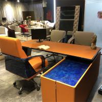 China Well Padded Office Table And Chair Combo Leather Boss Official Table And Chair for sale