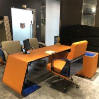 China Well Padded Office Table And Chair Combo Leather Boss Official Table And Chair for sale