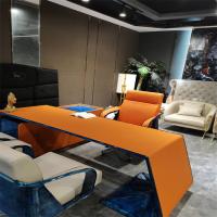 China Well Padded Office Table And Chair Combo Leather Boss Official Table And Chair for sale