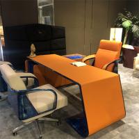 China Well Padded Office Table And Chair Combo Leather Boss Official Table And Chair for sale