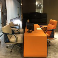 China Well Padded Office Table And Chair Combo Leather Boss Official Table And Chair for sale