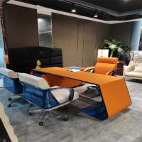 China Well Padded Office Table And Chair Combo Leather Boss Official Table And Chair for sale