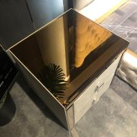 China Dark Brown Leather Bedside Tables With Glass Top Hotel Vill for sale