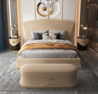 China Leatherette Luxury Italian Bed Titanium Legs 90in Gold for sale