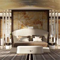 China Leatherette Luxury Italian Bed Titanium Legs 90in Gold for sale