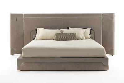 China 3.2x2.2m Luxury Italian Bedroom Sets , Matted Leather Modern King Size Platform Bedroom Sets for sale