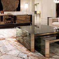 China Vintage Rectangular Wooden Coffee Table Luxury Modern Furnitures Fancy Gold Brass Metal Wire for sale