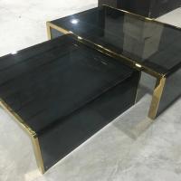 China Vintage Rectangular Wooden Coffee Table Luxury Modern Furnitures Fancy Gold Brass Metal Wire for sale