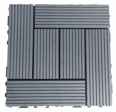 China Grey Sanded Brushed WPC Deck Tiles 300x300mm Interlocking Exterior Flooring DIY Installation for sale